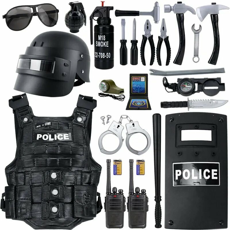 Игровой костюм "Спецназ", для детей, черно-серые камуфляж, пластик