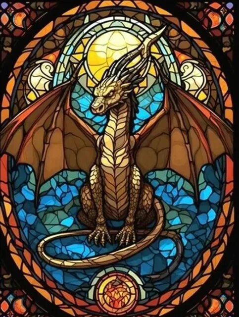 Алмазная мозаика на подрамнике "Стеклянный дракон" круглые бриллианты 40х50см