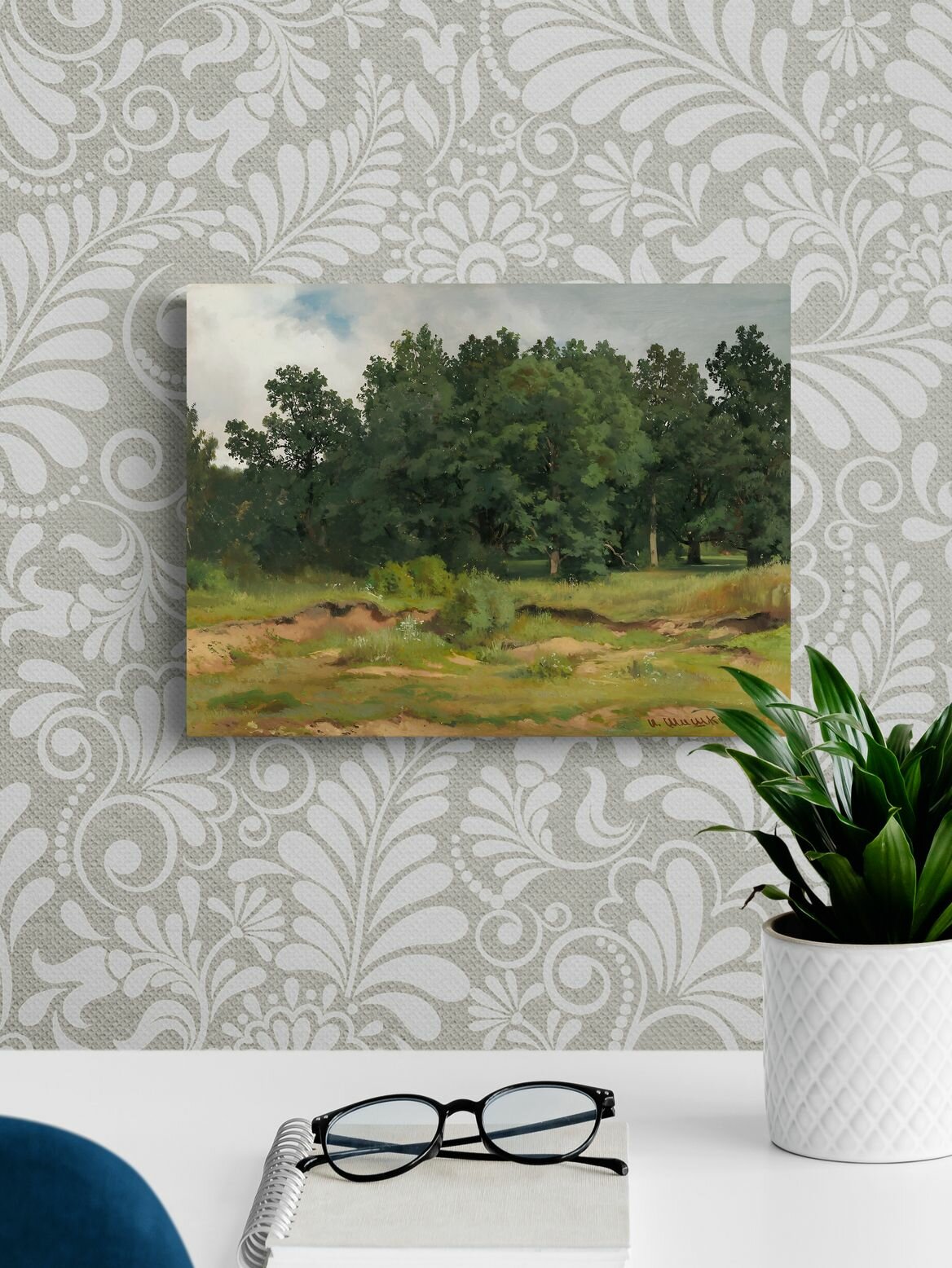 Шишкин Иван Иванович "Дубовый лесок в серый день". Картина на холсте 30х40 см репродукция