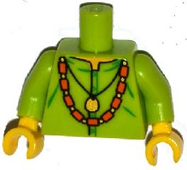 Torso Shirt with Gold Pendant and Orange Bead Necklace Pattern / Lime Arms / Yellow Hands, 973pb1874c01 Lime U