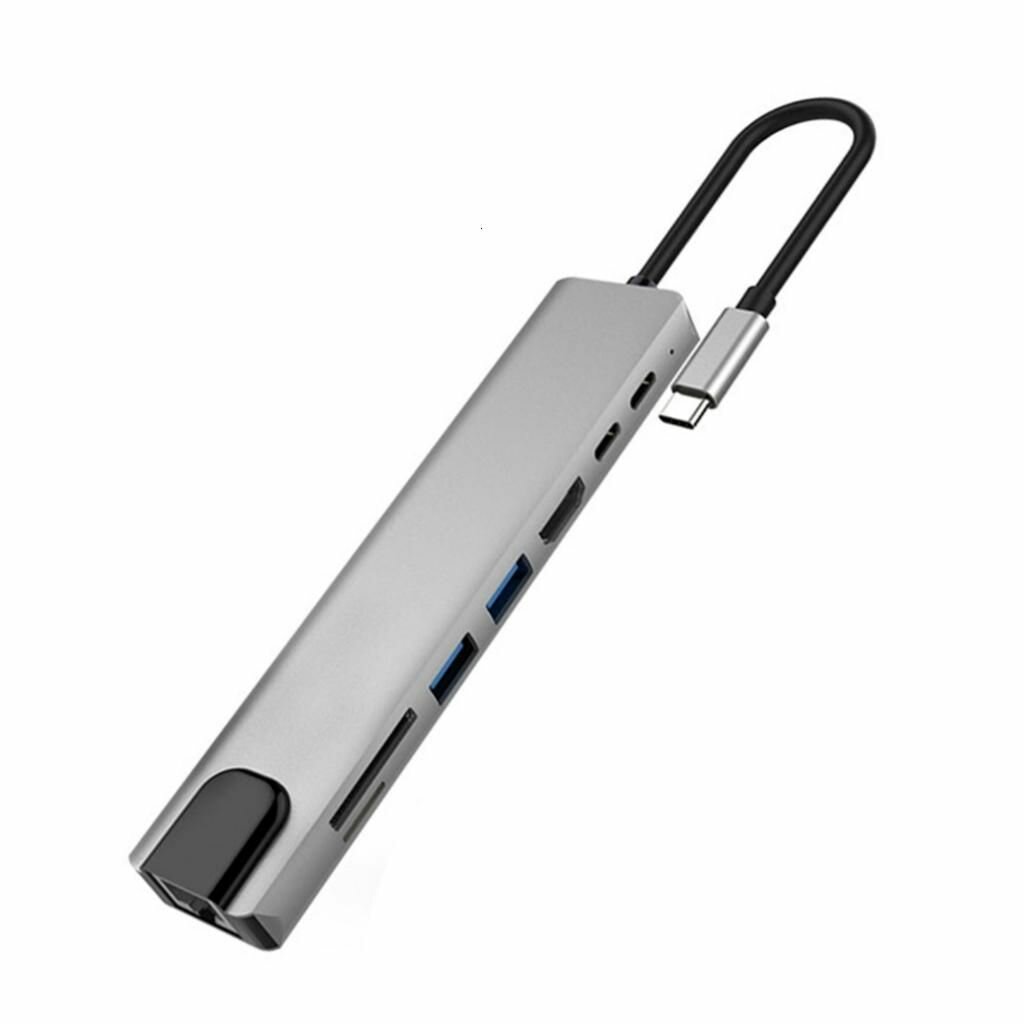 Universal 8 в 1 USB C Hub с высокой передачей данных, подключением Ethernet, поддержкой видео 4K30 Гц для ноутбука ПК