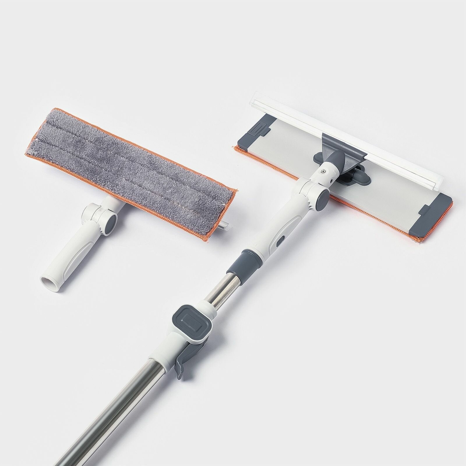 Швабра для мытья окон с креплением на карманы, длина 103-145 см, 2 насадки, 45+180 поворот