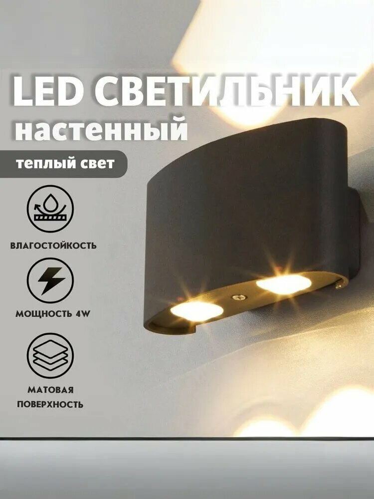 Настенный светильник, Светильник уличный LED 3000K, 4 Вт, черный 壁灯， LED 路灯 3000K， 4W， 黑色