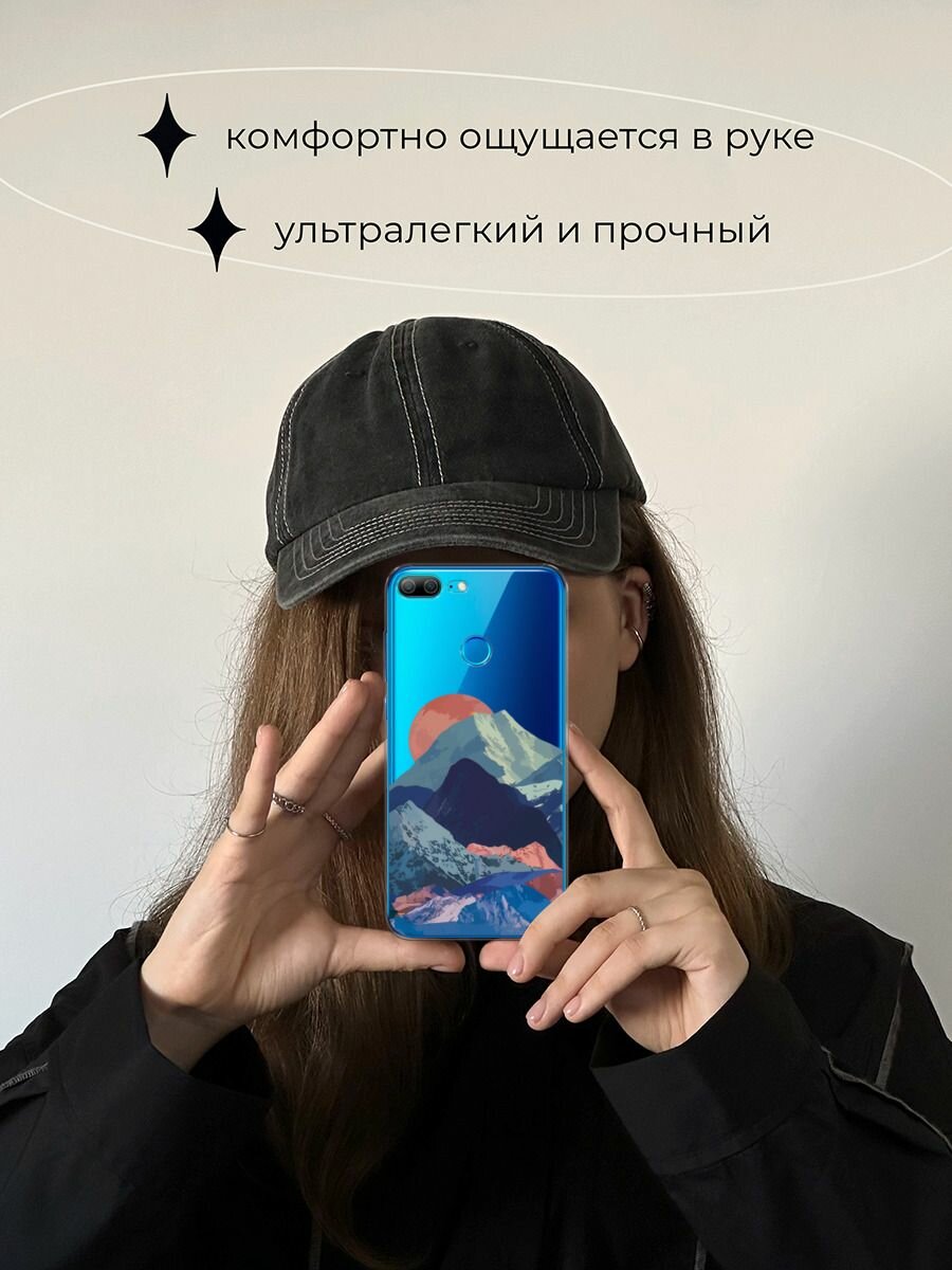 Чехол на Honor 9 Lite / Хонор 9 Лайт с принтом "Закат в снежных горах", прозрачный — фото 1