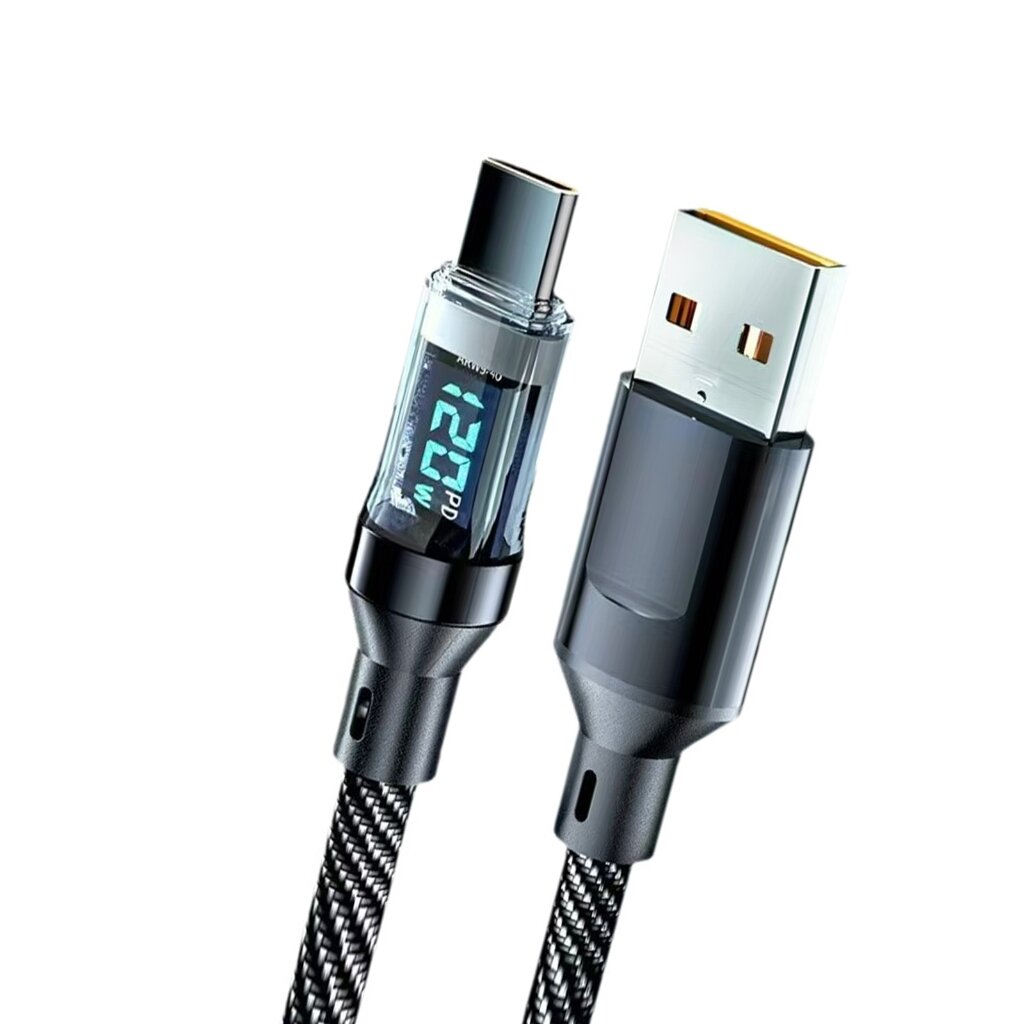 Кабель USB C мощностью 120 Вт Для Быстрой зарядки с Цифровым Дисплеем Type C Для Зарядки телефона и Передачи данных