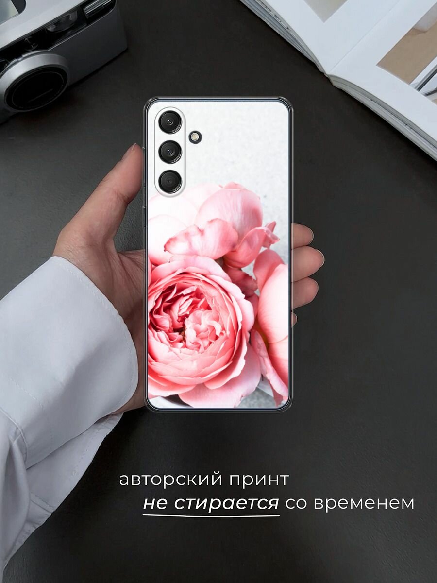 Чехол на Samsung Galaxy M55 / Самсунг M55 с принтом "Пионы на белом" — фото 1