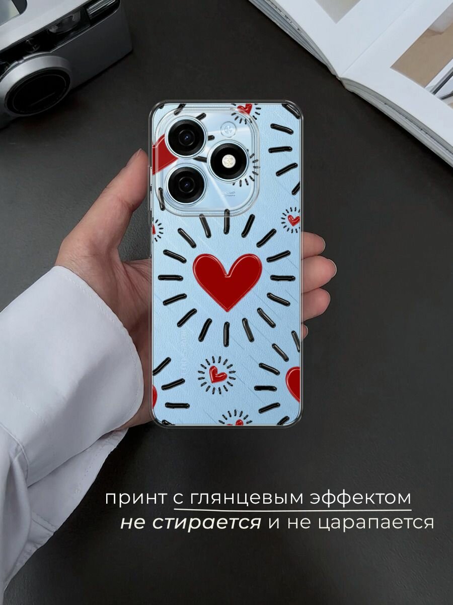 Чехол на Tecno Spark 20 / Текно Спарк 20 с принтом "Бордовые сердца паттерн" — фото 1