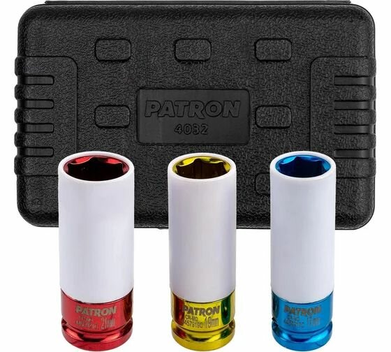 Головки ударные тонкостенные, набор 3 предмета, 1/2" (6гр.) PATRON