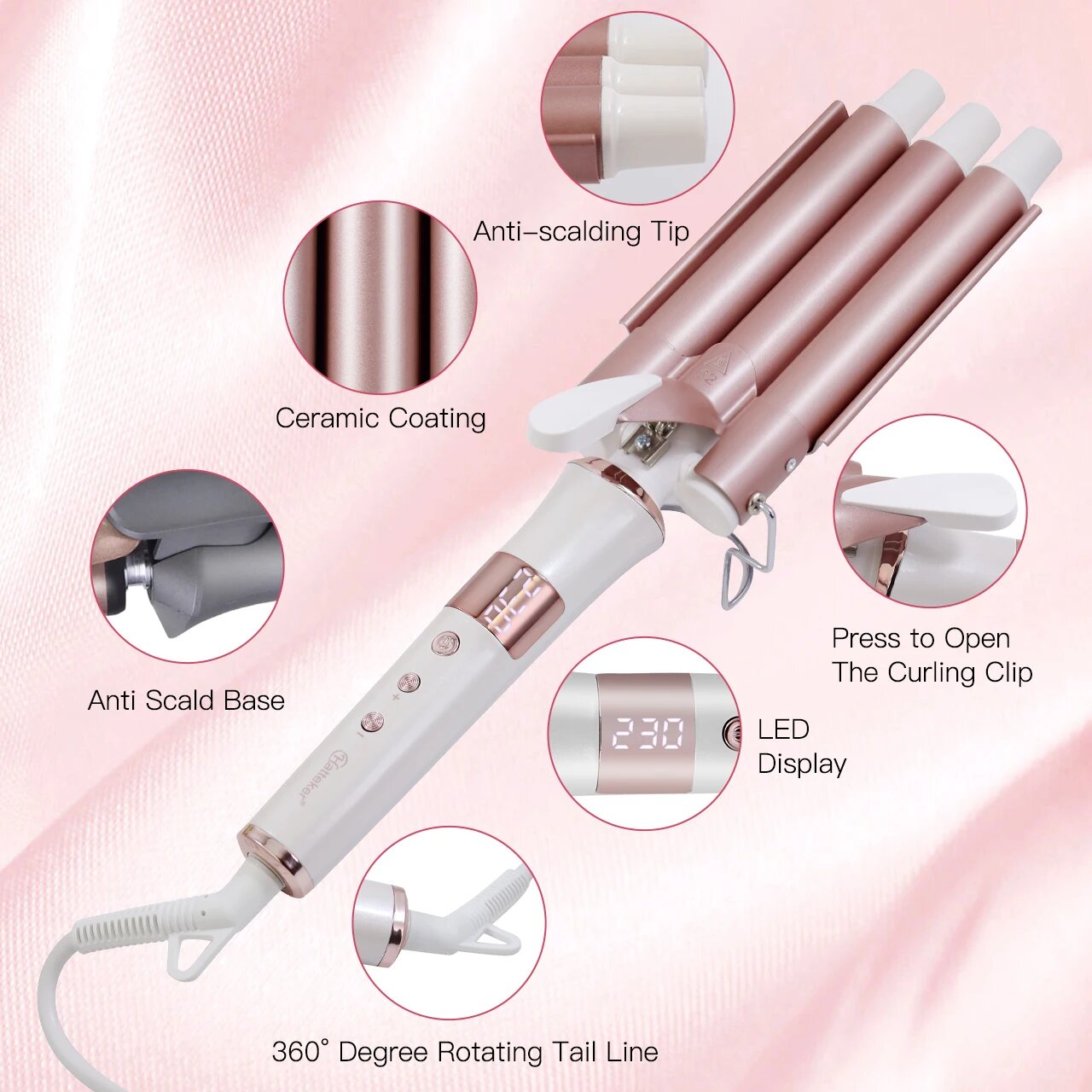 Hatteker Тройная керамическая плойка для волос EU — фото 1