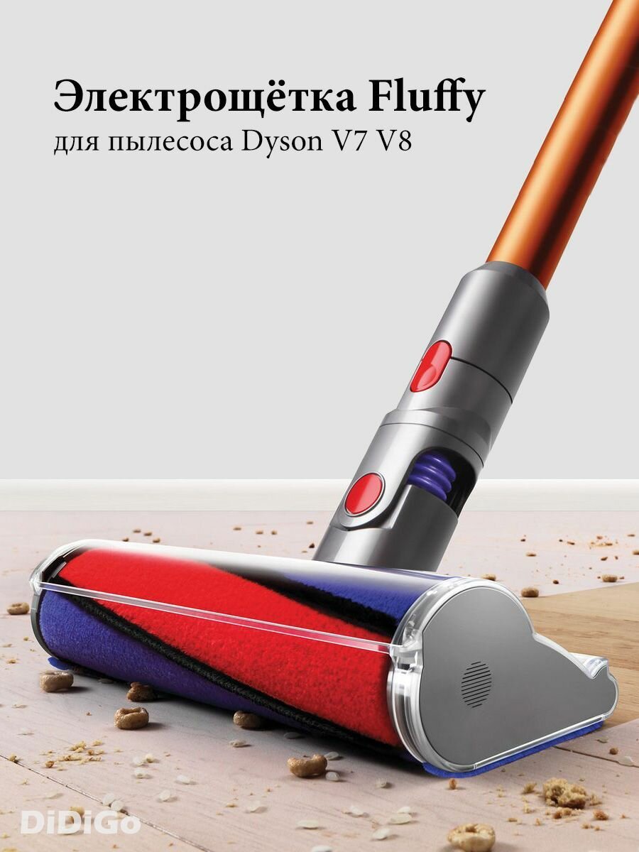 Турбощетка Fluffy для пылесосов Dyson V7 V8 V10 V11 V15. Насадка с мягким валиком для твердых полов : ламинат, паркет, плитка.