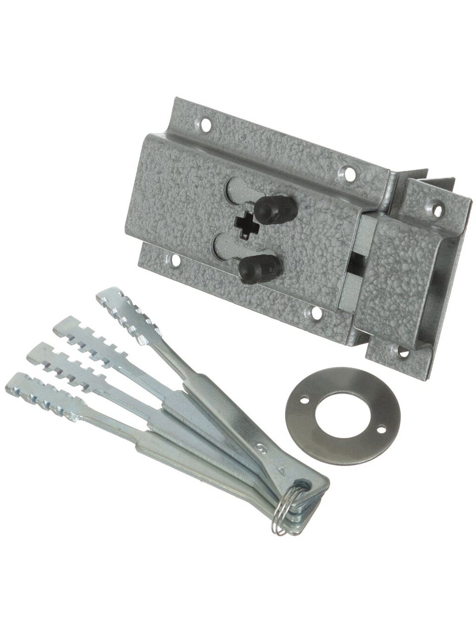 Замок накладной дверной Делга Комаз ОХК 7 017 серый, для металлических и деревянных дверей
