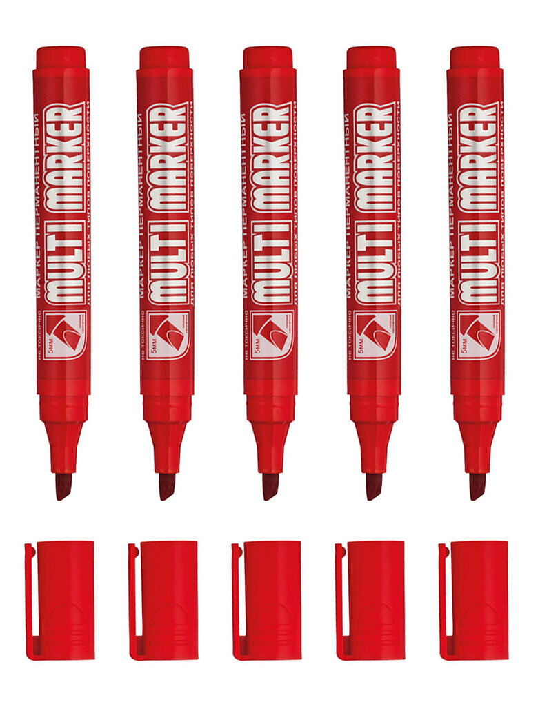 Маркер перманентный для разметки Crown Multi Marker Chisel красный грифель 5 мм (5 шт.)