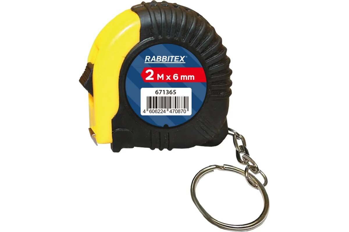 RABBITEX рулетка-брелок 2,0м×6мм обрезиненный корпус для ключей и карманов 671365