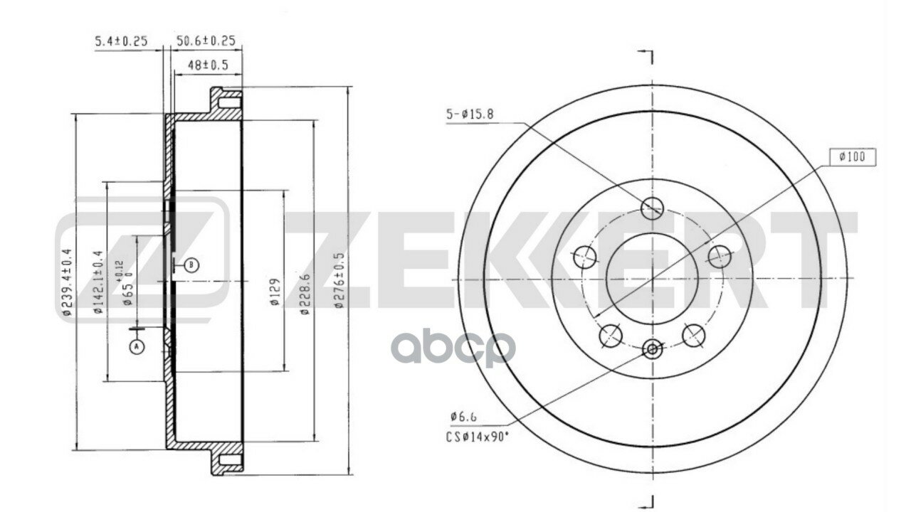 Барабан тормозной задний VW Polo V 10- Skoda Rapid (NH3 NK3 NH1) 12- (с покрытием) Zekkert арт. bs-6016b