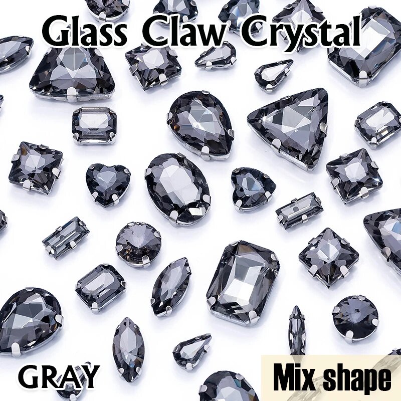 Стеклянные стразы Gray, смешанные формы, 50 шт.