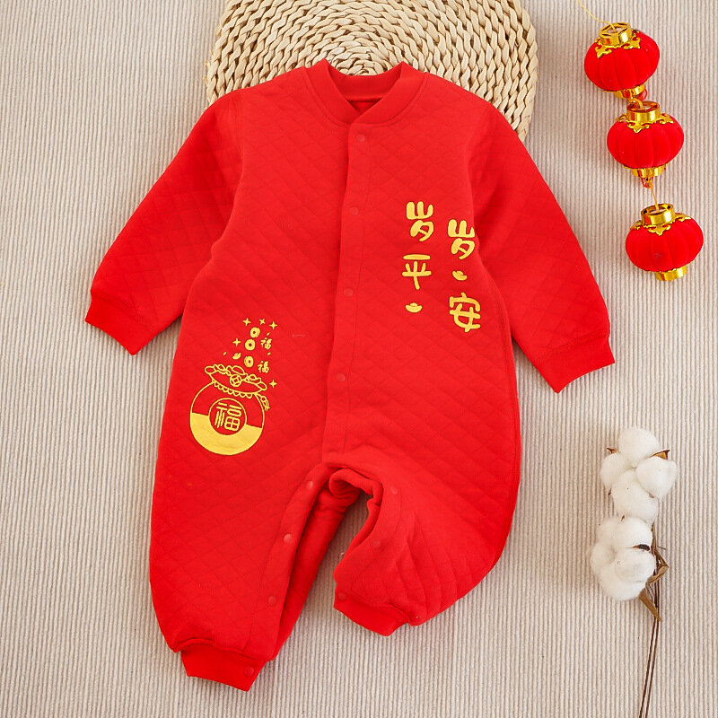 Красный теплый комбинезон для младенцев, праздничный новогодний наряд, наряд на полную луну, наряд на сто дней, наряд на первый день рождения ребенка, новый стиль