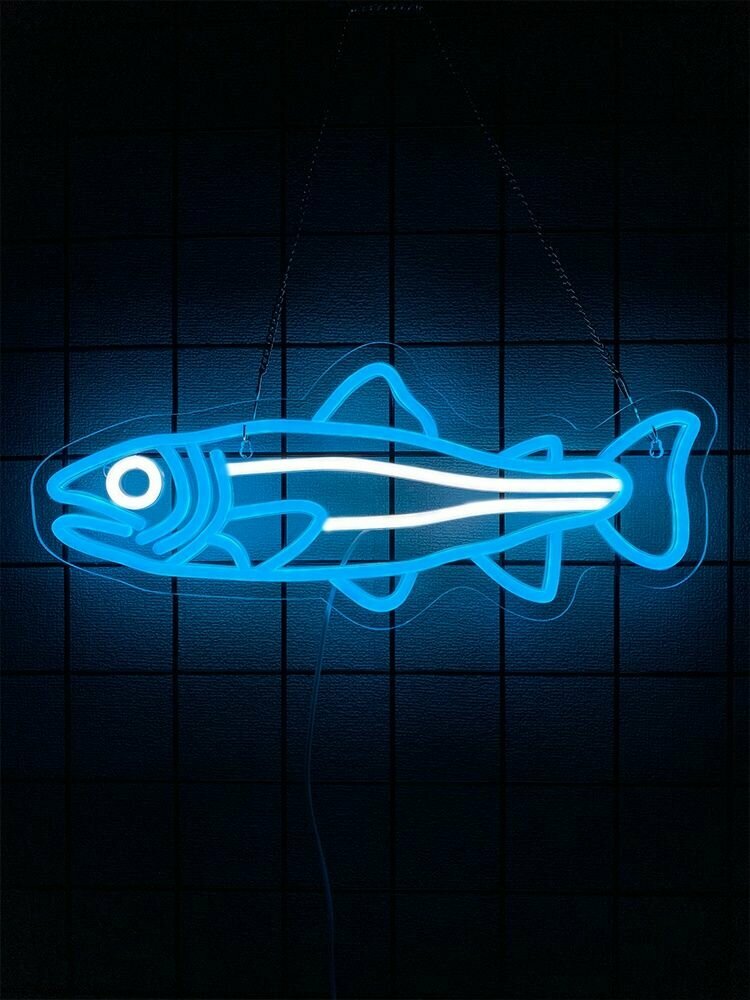 Неоновый светильник Лосось, синий светодиодный светильник Ocean Art, украшение для стен в морском стиле, спальня, бар, кухня