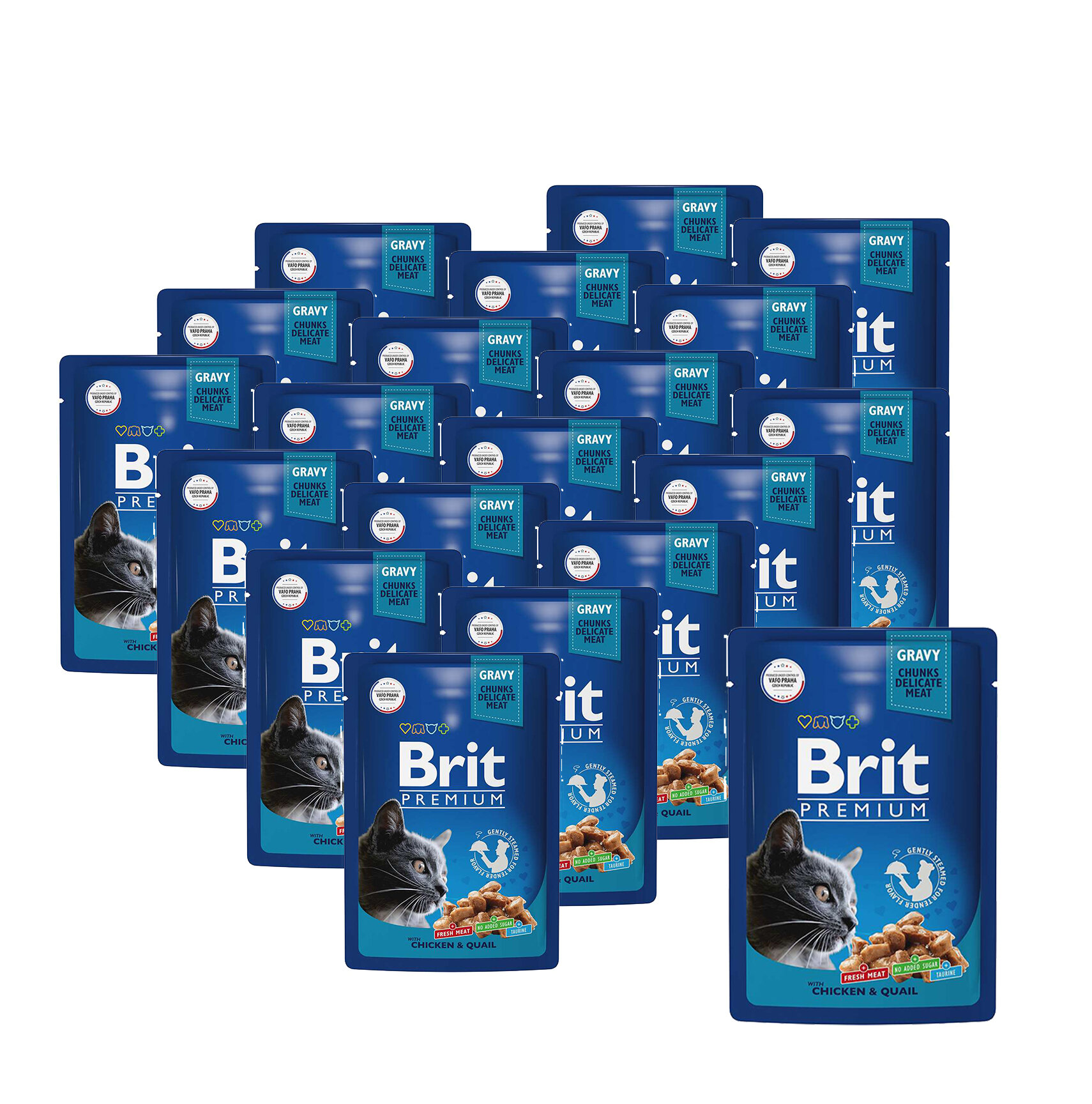 BRIT PREMIUM, Пауч для взрослых кошек, Цыпленок и Перепёлка в соусе, 85г x 20 шт.