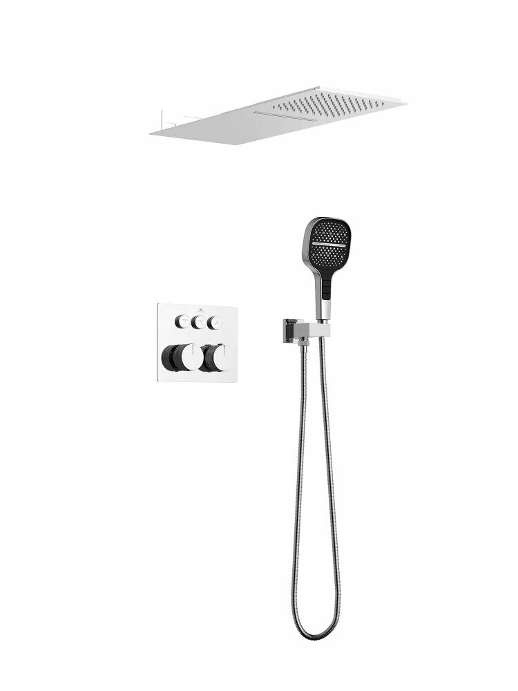 Душевой комплект Vincea VSFW-401TCH 4 в 1, встраиваемый, с внутренней частью в комплекте, с термостатом, со смесителем, латунный, хром, глянцевый, душевая система