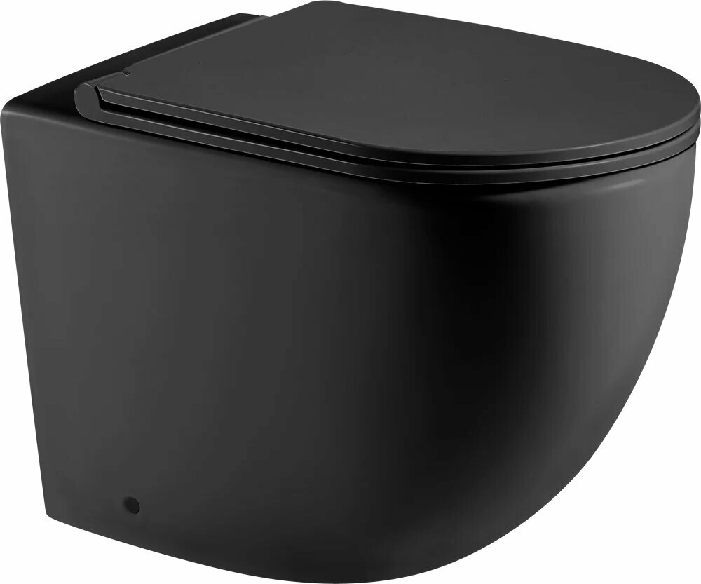 Унитаз приставной напольный Weltwasser WW Merzbach 002MT-BL с микролифтом, безободковый, без бачка, антивсплеск, фаянсовый, черный, матовый, овальный, сиденье для унитаза в комплекте
