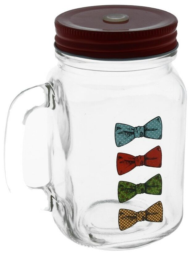 Феникс-Презент кружка стеклянная с крышкой из луженой стали 450 мл Бантики 77338-PZ39