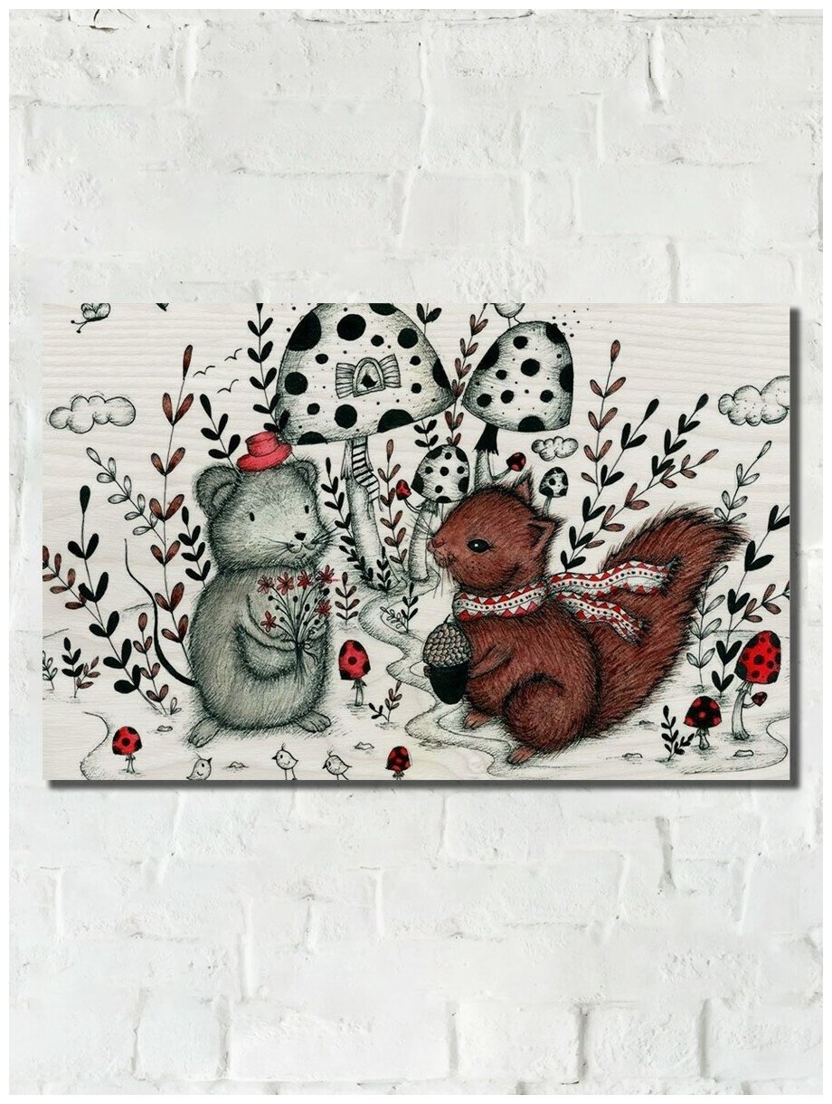 Картина интерьерная на дереве животные крыса мышь ежик милота - 5154