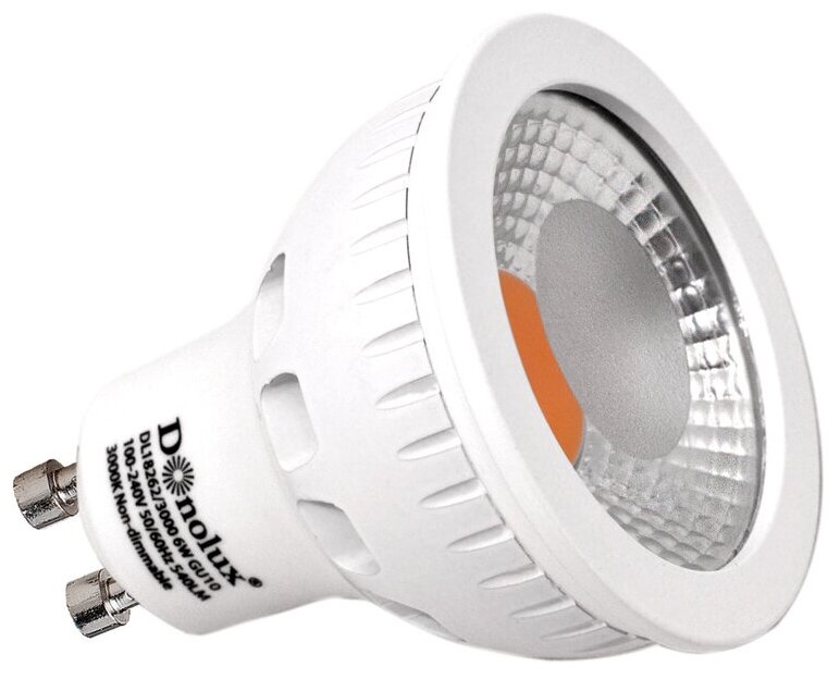 Лампа светодиодная MR16 3000K 6Вт прозрачное стекло GU10 220V 540Лм Ra90 60° D50xH58мм Dim Triak, цвет корпуса белый, Donolux DL18262/3000 6W GU10 Dim
