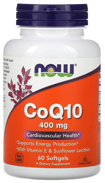 Капсулы NOW CoQ10 400 мг с витамином Е и лецитином подсолнечника, 400 мг, 60 шт.