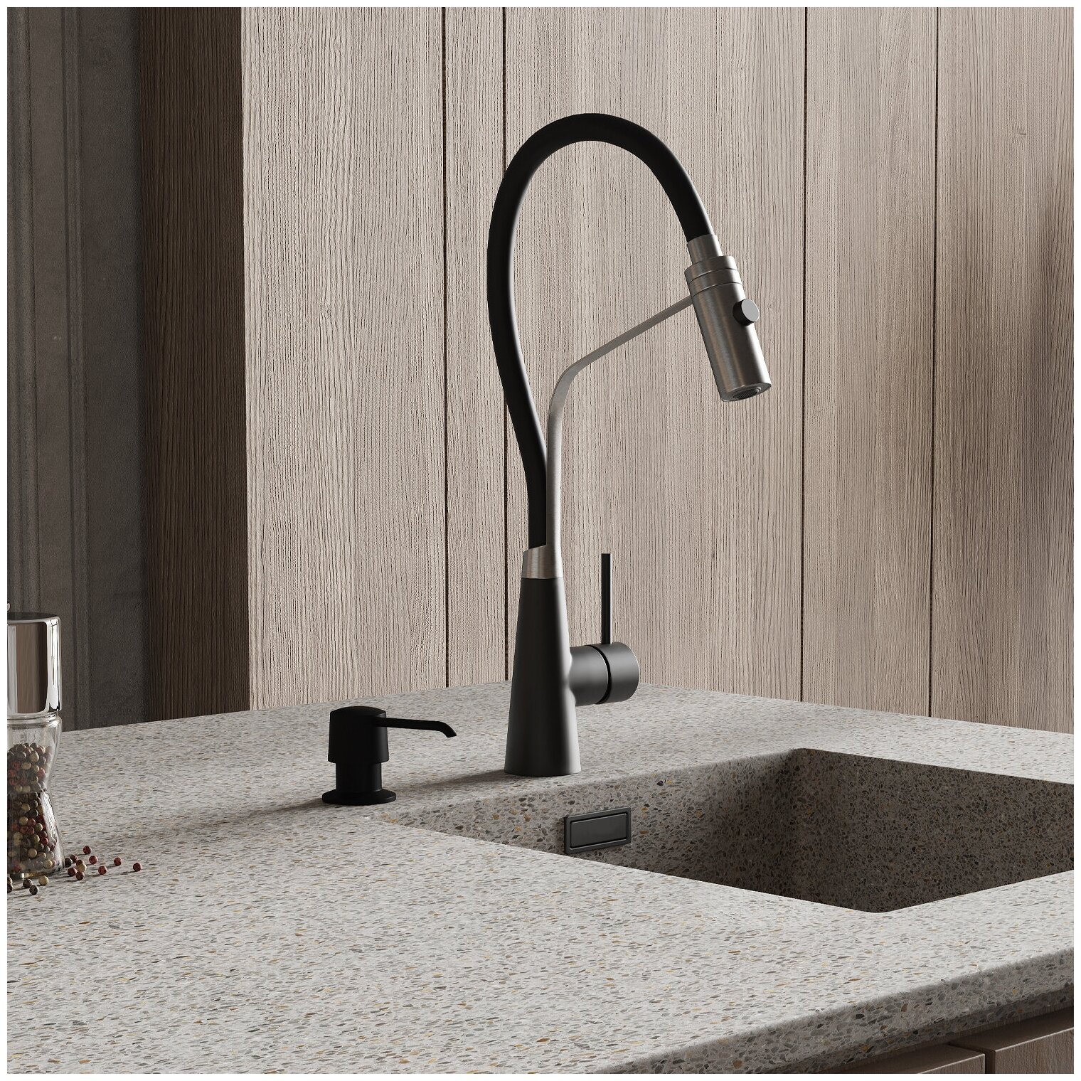 Смеситель для кухни с гибким изливом черный A8417 WasserKRAFT