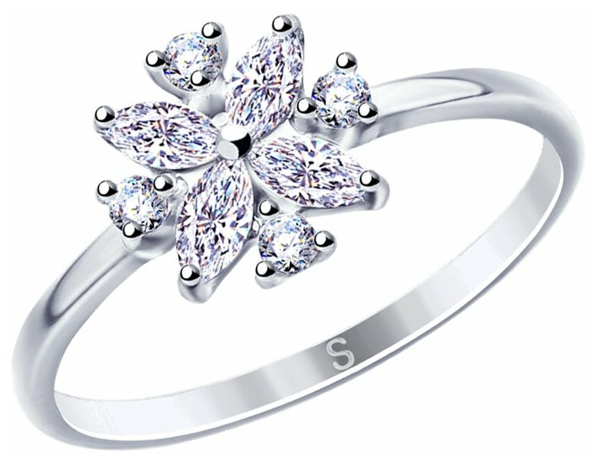 Кольцо, серебро, 925 проба, родирование, фианит