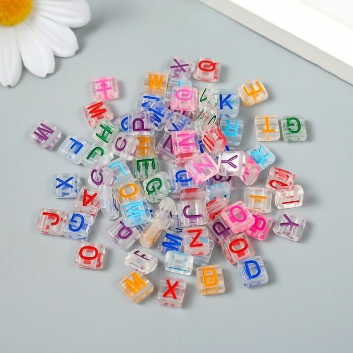 Бусины для творчества пластик "Цветные английские буквы" прозрачные 20 гр 0,4х0,8х0,8см 92335