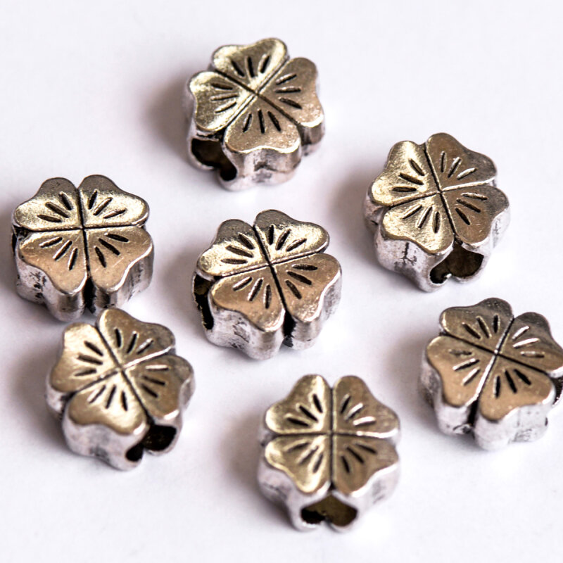 Евробусины 10 шт./ Металлические бусины с большим отверстием, 10х10х4 мм, цвет античное серебро