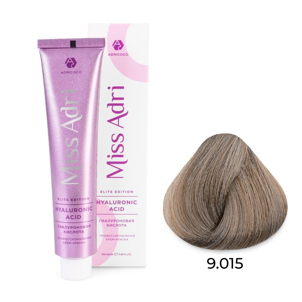 AdriCoco Miss Adri Elite Edition Hyaluronic Acid Крем-краска для волос 9.015 Очень светлый блонд пастельный стальной 100 мл