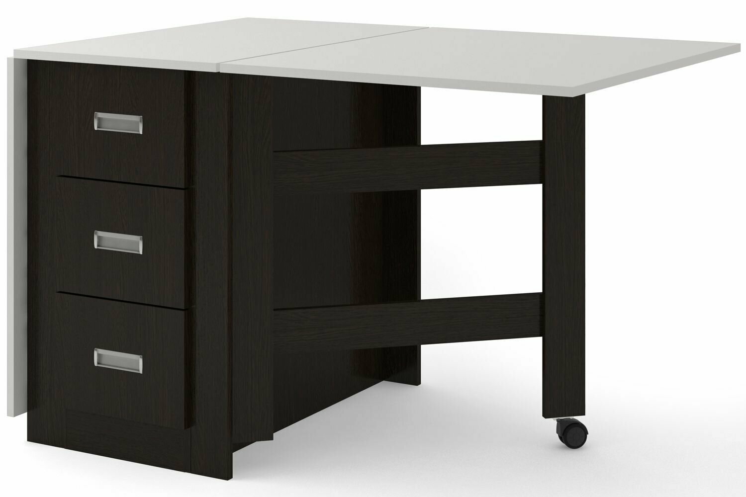 Стол-книжка №3 обеденный, венге цаво/белый гладкий, с ящиками