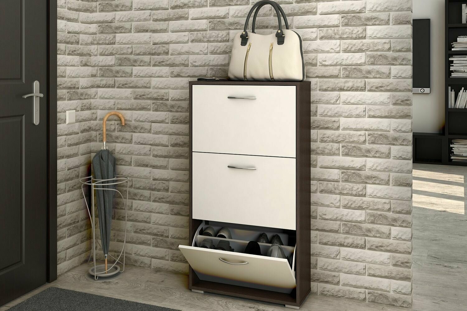 Обувница МногоМеб Мира 3 60х29х114 см венге цаво, белый, ЛДСП