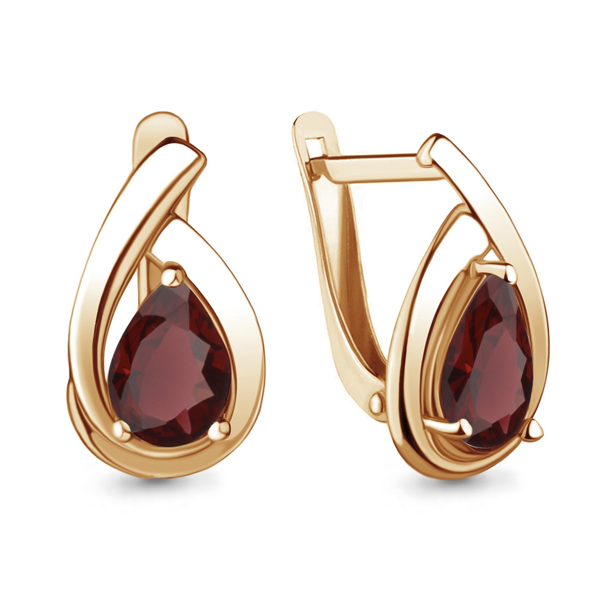 Серьги, серебро, 925 проба, золочение, гранат