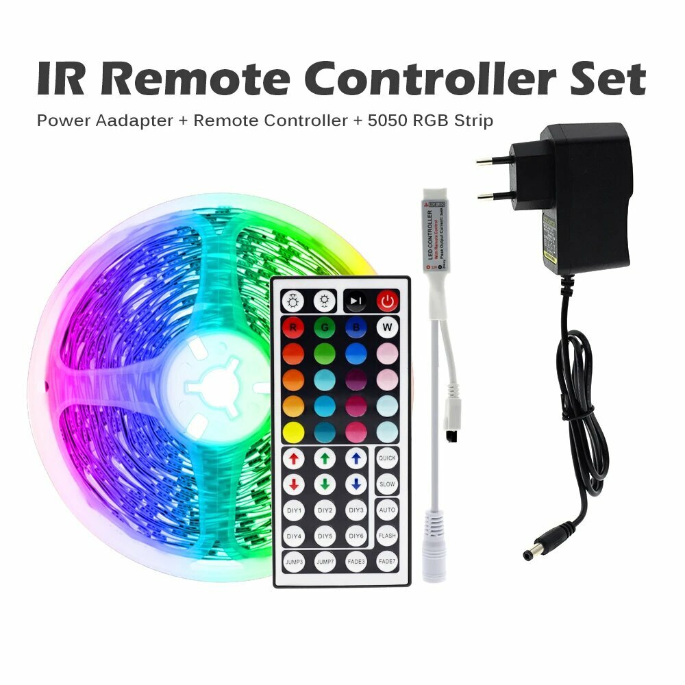 RGB лента светодиодная 5050, IR пульт, 5м, без водозащиты