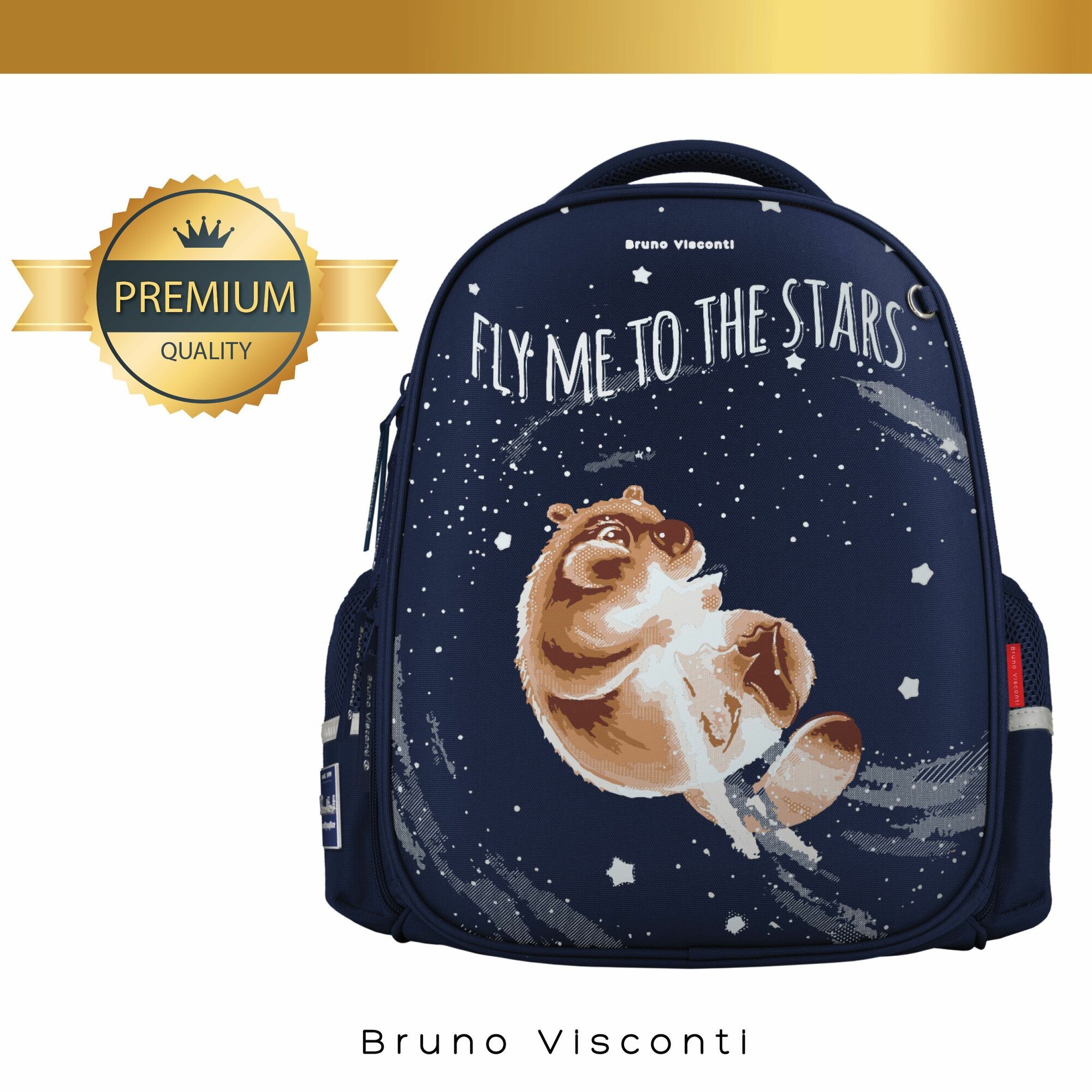 Рюкзак школьный для девочки Bruno Visconti "SPACE BEAVER" 1 класс, ранец школьный непромокаемый арт.12-009-079/02