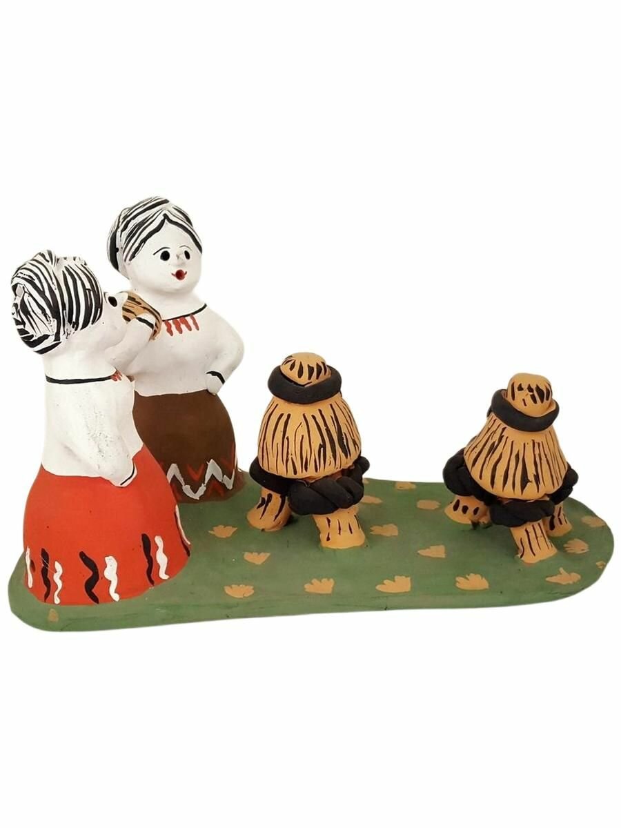 Композиция "Женщины в поле", Каргопольская глиняная игрушка, ручная авторская работа
