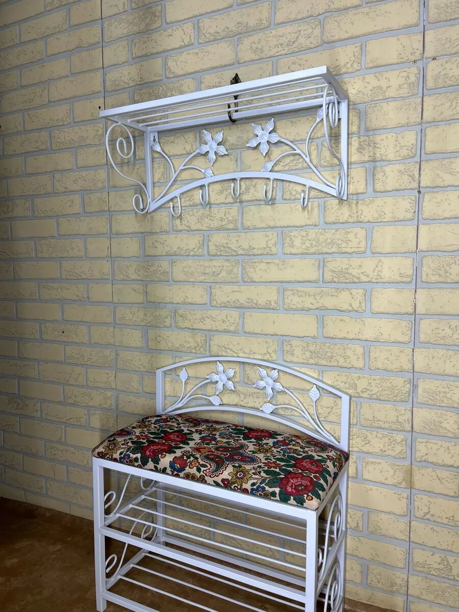 Кованая прихожая, вешалка + банкетка, Студия кованой мебели Нива, цвет темно-красный