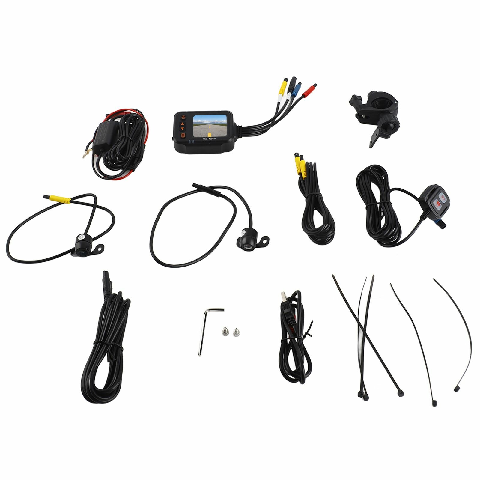 Многофункциональный видеорегистратор для мото, 1080P+720P, 2", со встроенным аккумулятором