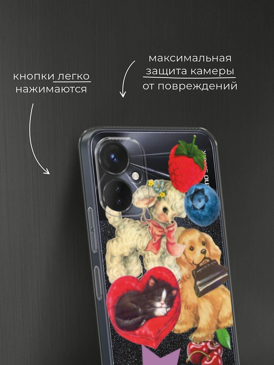 Чехол на Tecno Spark 9 Pro / Техно Спарк 9 Про с принтом "Милые стикеры", прозрачный — фото 1