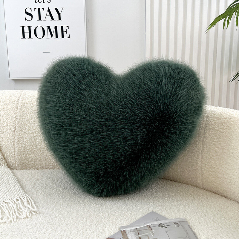 Сердцевидная красная плюшевая подушка, имитация лисьего меха, легкая роскошь, искусственная кожа, подушка для дивана для девочек, подушка для женщин, поддержка поясницы