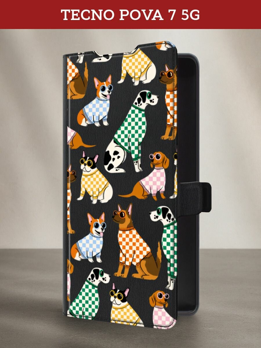 Чехол-книжка на Tecno Pova 7 5G / Текно Пова 7 5G с принтом Крутые песели, черный