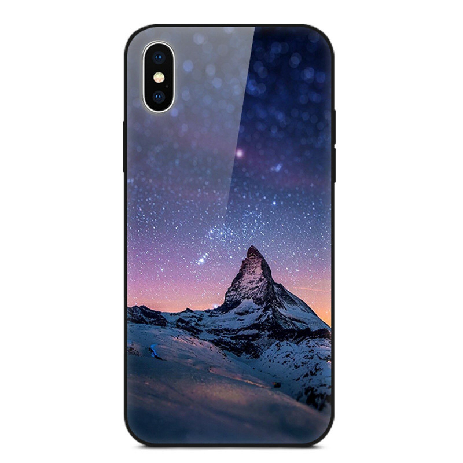 Силиконовый чехол-бампер MyPads для iPhone XS Max с закаленным стеклом и дизайном снежных гор