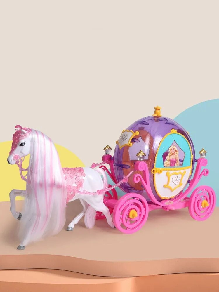 Игрушечная карета с лошадью для девочки, розовая пластиковая карета с лошадкой