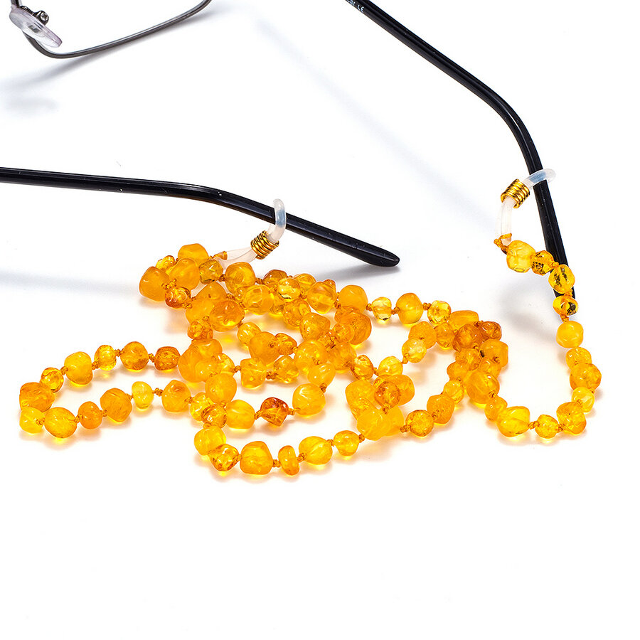 Цепочка для очков из натурального медового янтаря "Кусаный шар"