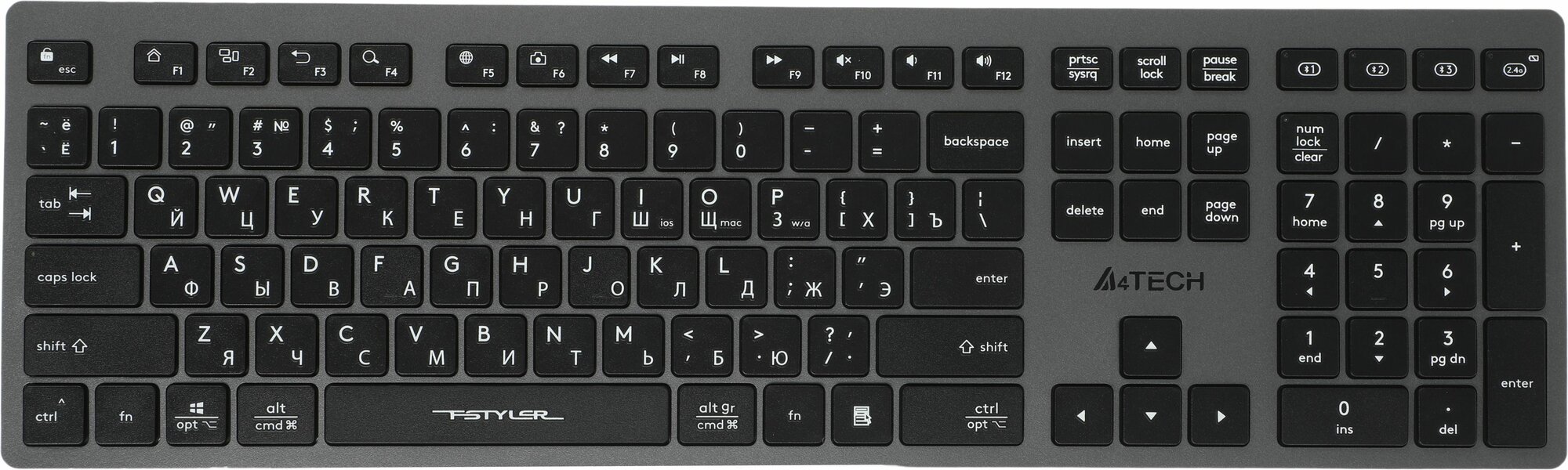 Клавиатура A4Tech Fstyler FBX50C, беспроводная Bluetooth 5.0 +2.4 ГГц, Multimedia, Li-on аккумулятор, Slim
