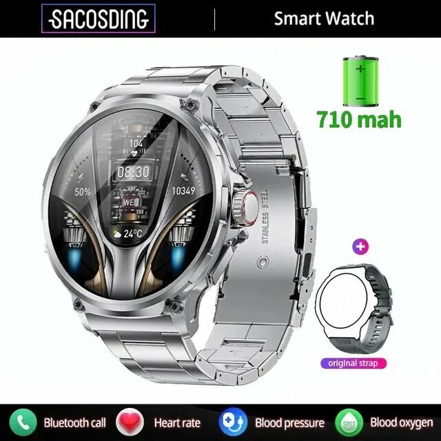 SACOSDING Смарт-часы, 52mm, Серебряная сталь+1 ремешок