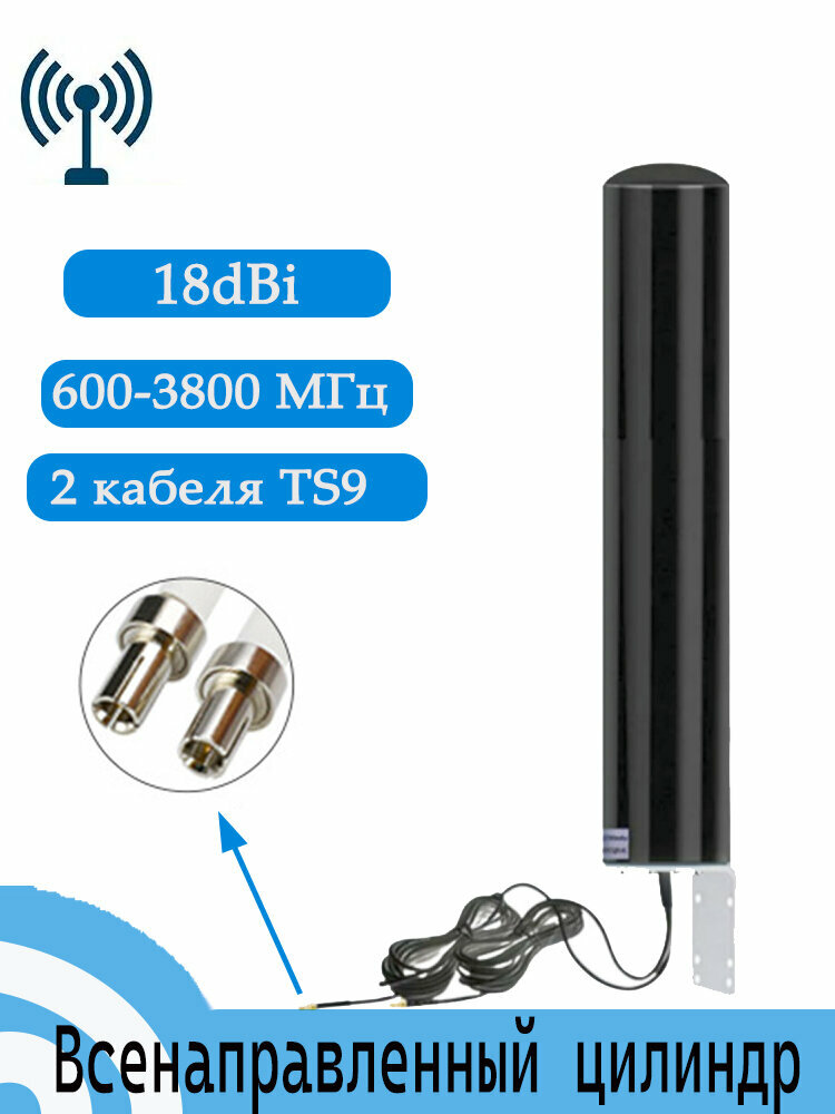 Всенаправленная антенна сотовой связи WiFiX 600–3800 МГц, 2×2 MIMO, 5G Ready, 18 дБи